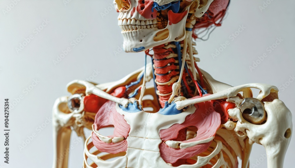 realistic anatomical illustration of human upper body, frontal view ...