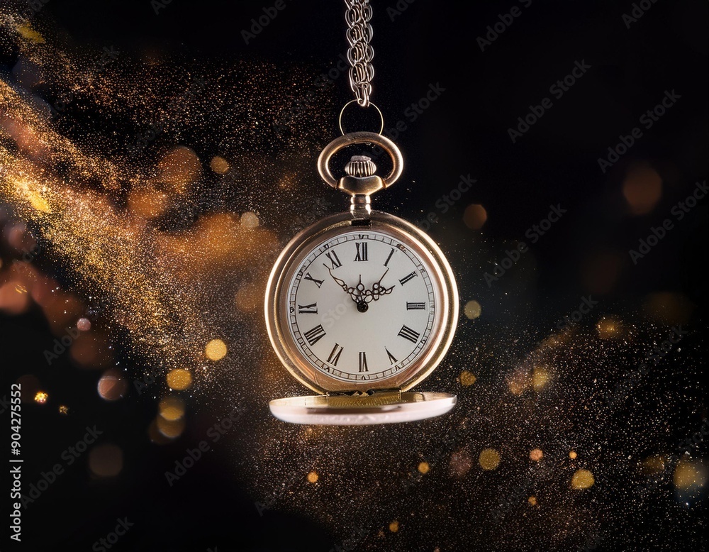 An old pocket watch with floating particles symbolizing the passing of ...