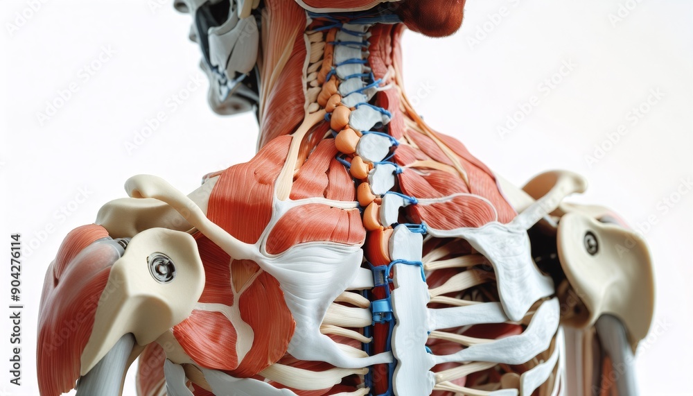 3D anatomical model of upper human body, white background, showcasing ...