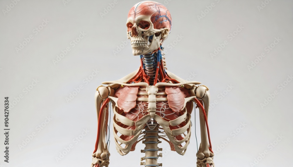 upper body human anatomy model, front view on white background ...