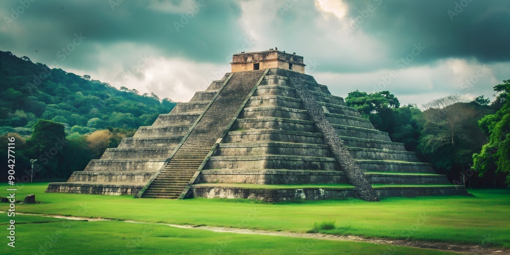 Ancient Pyramid structure amidst lush green surroundings Creative AI ...
