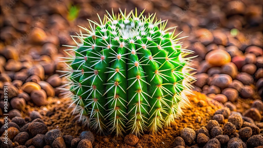 Vibrant green rose cactus with prickly spikes planted in soil , green ...