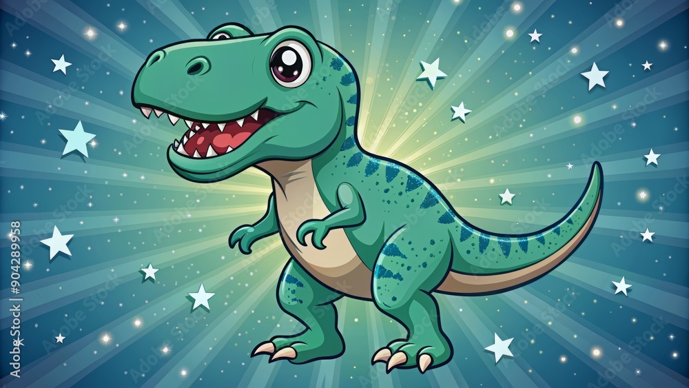 Vector background with hand drawn illustration of tyrannosaur in comix ...