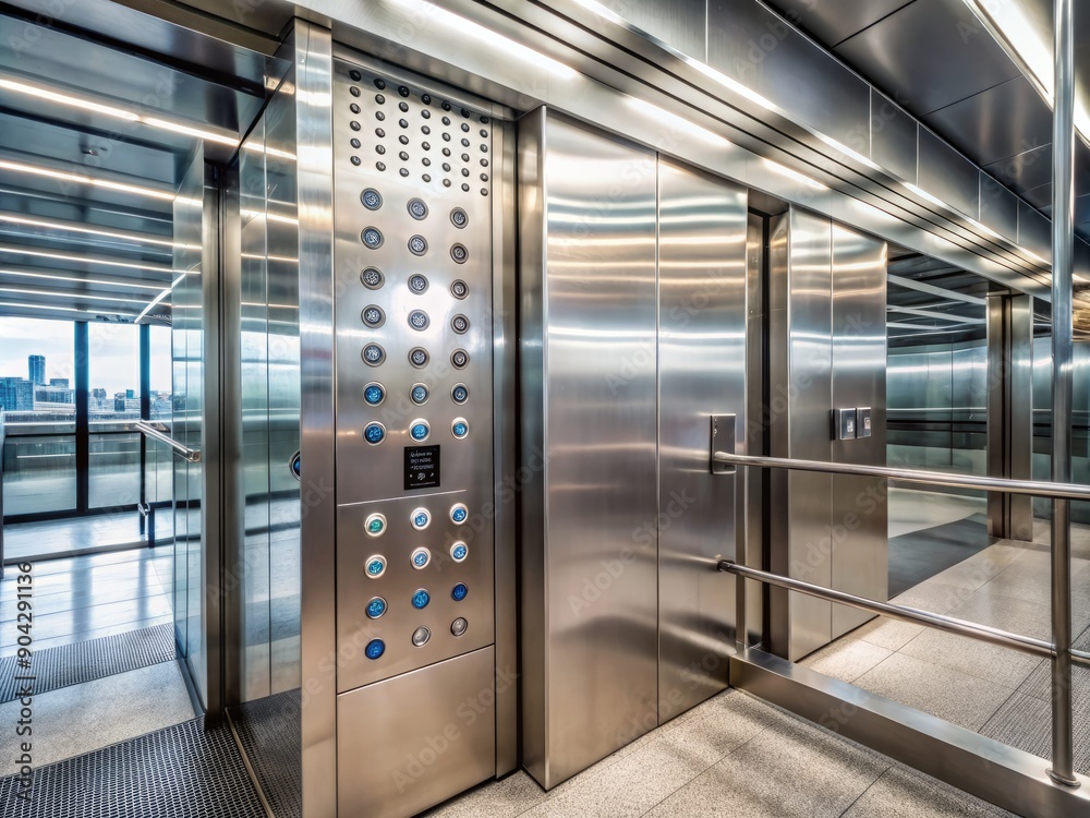 Modern airport terminal elevator features Braille-enabled buttons with ...
