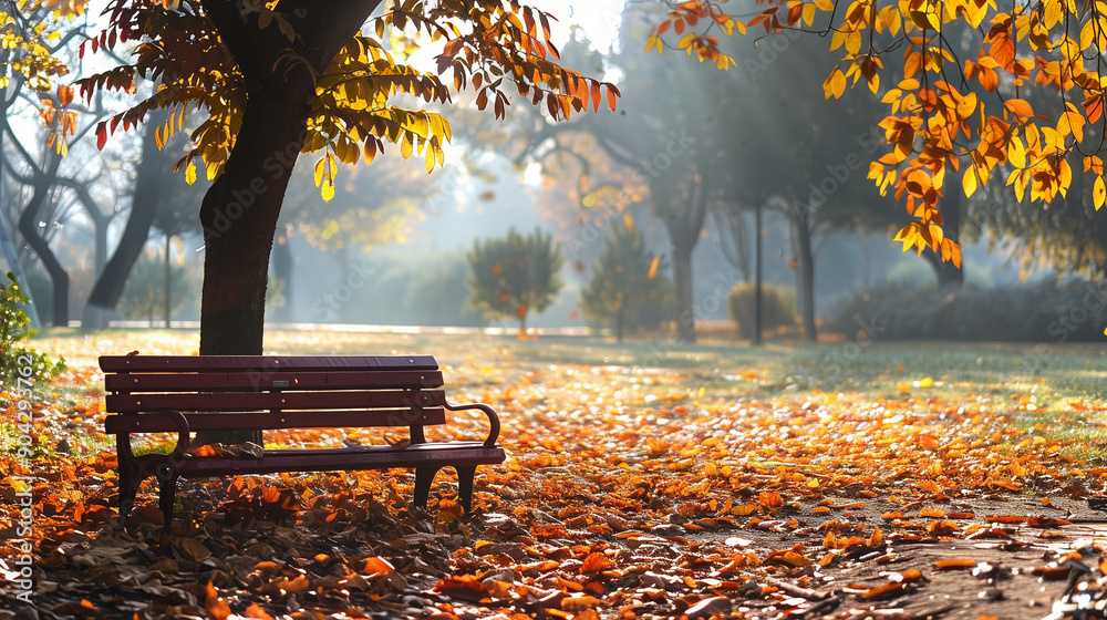 Peaceful Park Bench: A tranquil park scene with a bench under a tree ...