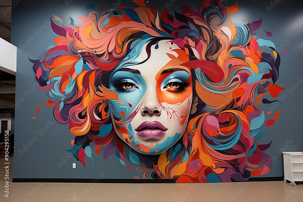 Each mural displays intricate details and expressive forms, reflecting ...