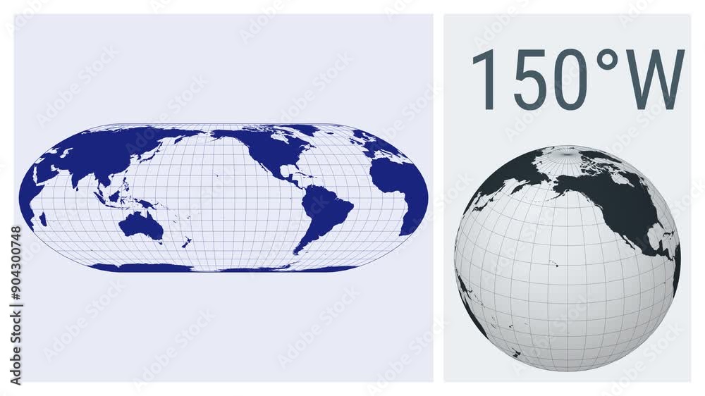 World Map Animation. Nell-Hammer projection. Solid color style ...