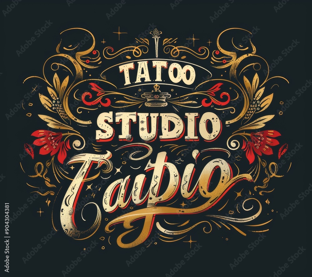 This tattoo lettering logo set features highly detailed tattoo emblems ...