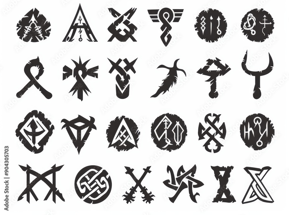 Viking symbols on white background. Set of scandinavian norse sign ...