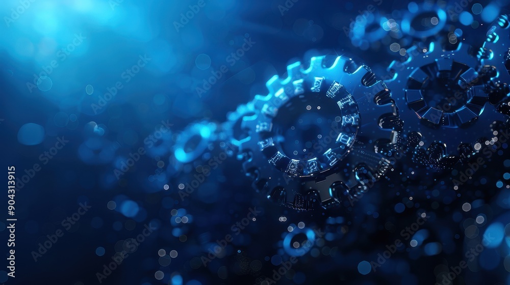 A blue background with a bunch of gears on it. The gears are all ...