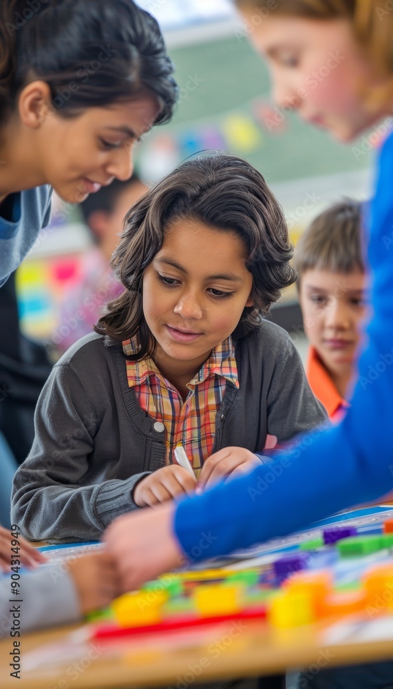 Teacher Assisting Students with Math Exercise Using Visual Aids and ...