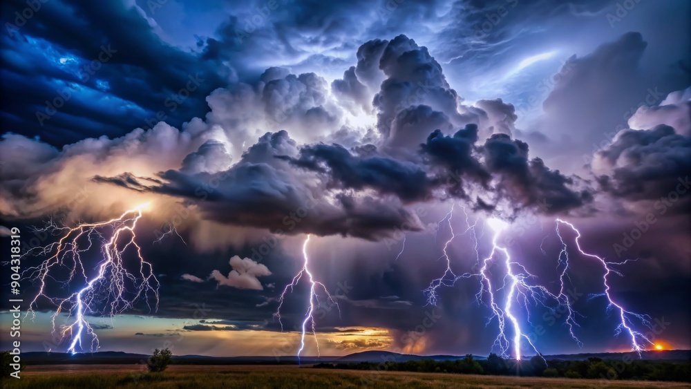 Thunderstorm Majesty A Digital Painting of Dramatic Lightning Striking ...