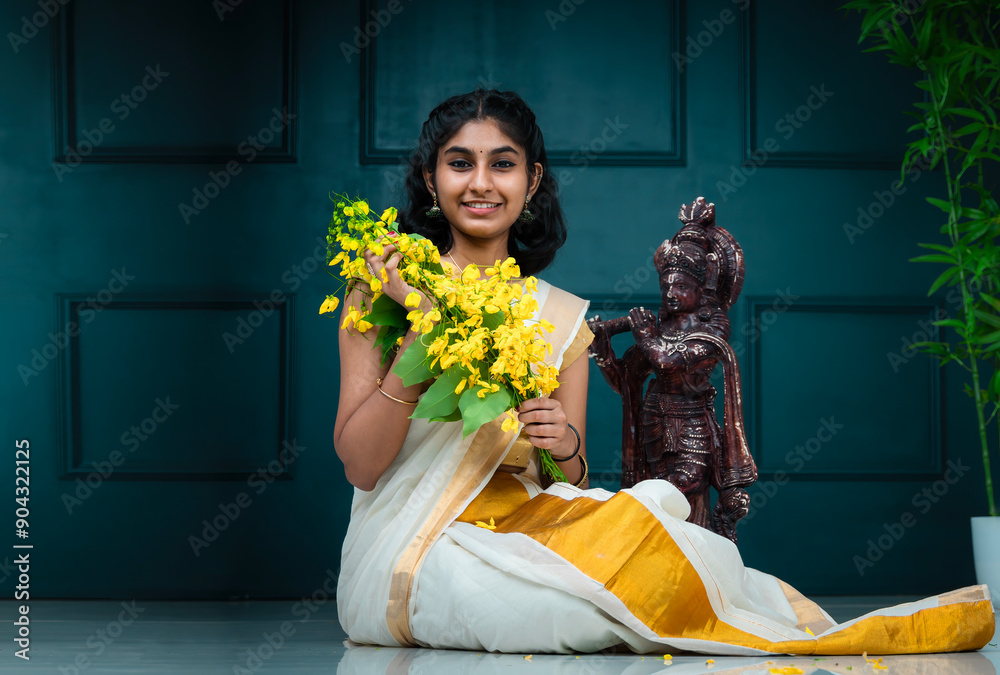 Happy Vishu and Janmashtami concept photo, Beautiful young girl wearing ...