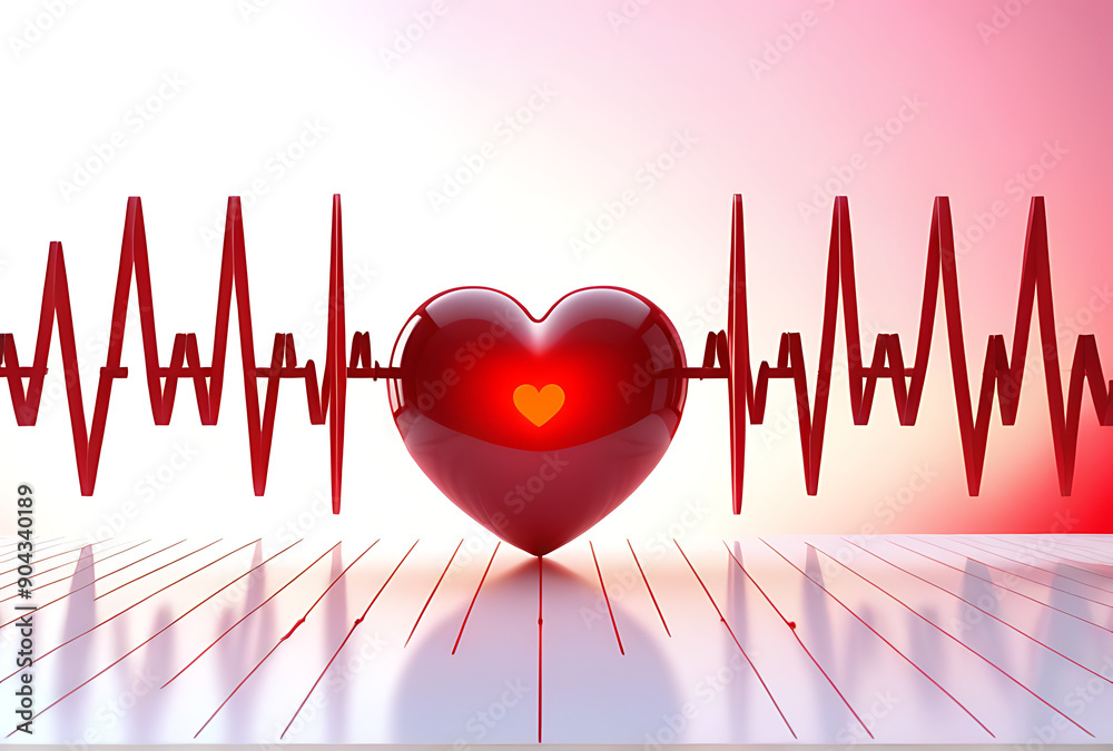 vibrant illustration depicts heart rhythms including cardiogram white ...