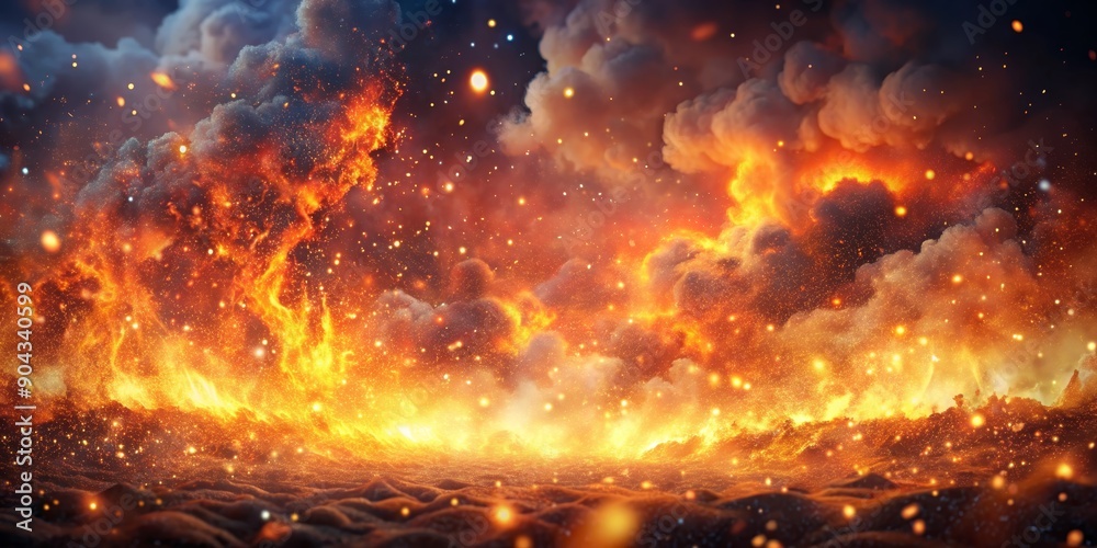 Fiery Cloudscape A Digital Painting of a Blazing Inferno, fire, clouds ...