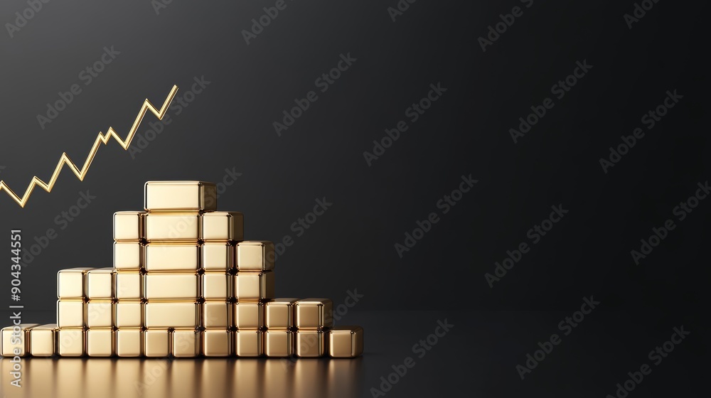 Investment chart, gold value rising, 3D illustration, copy space for ...