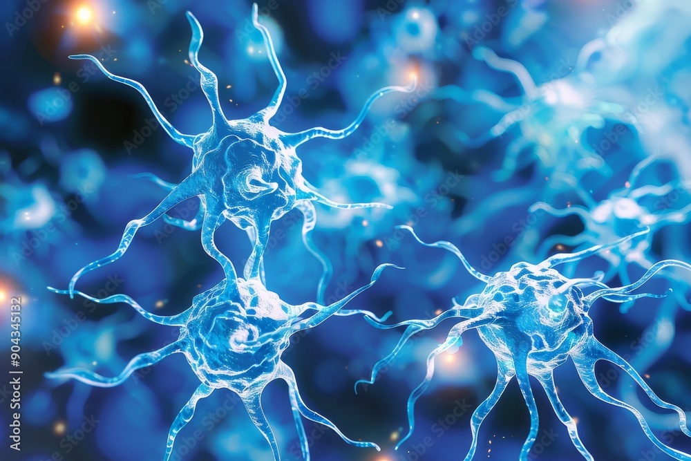 Pink neurons in a fluid medium symbolizing flexibility and adaptability ...