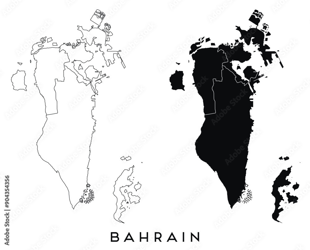 Bahrain map of regions districts vector black on white and outline ...