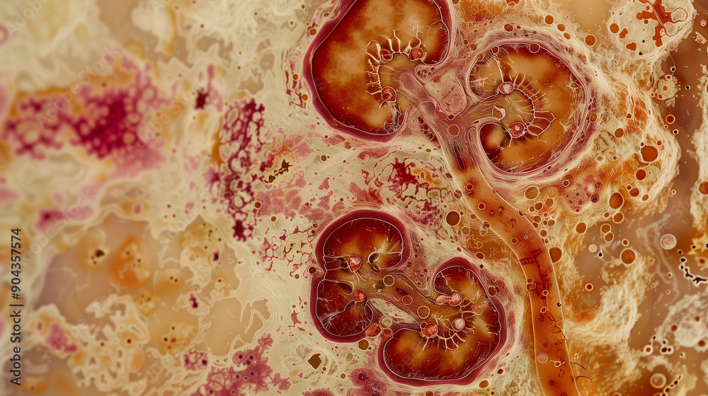 Microscopic image of kidney tissue showing the effects of chronic ...