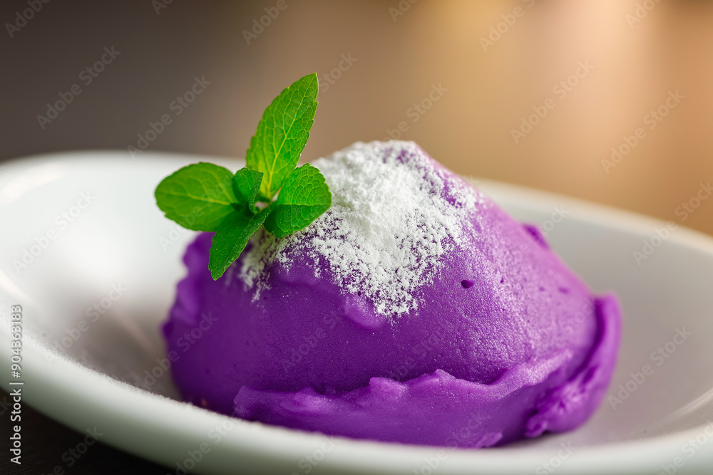 Glistening mound of ube halaya, a Philippine dessert made from purple ...
