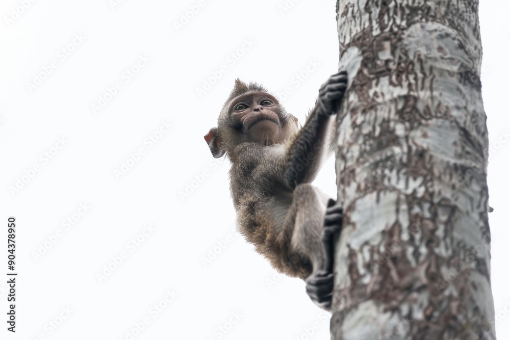 A playful monkey swings from tree to tree, making silly faces at the ...