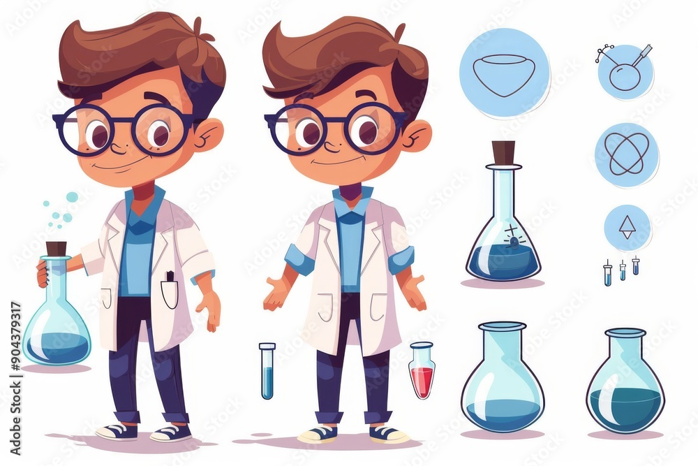 Student scientist vector character. Boy character with beaker and ...