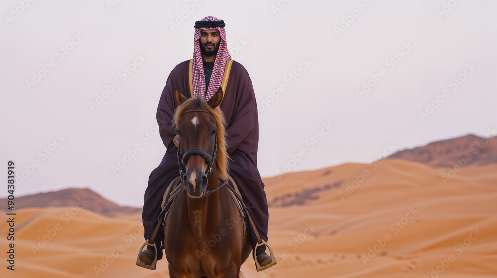 Saudi Arabian Man Riding A Purebred Arabian Horse in The Desert ...
