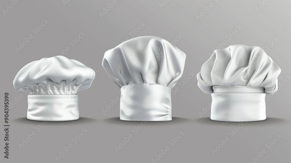 Realistic 3D rendering of a chef hat cook cap and baker toque in white ...