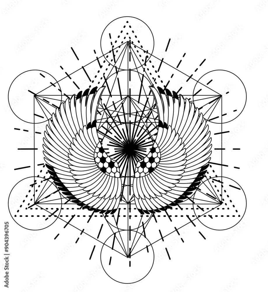 Sacred geometry with egypt symbol. Wings and all seeing eye. Alchemy ...