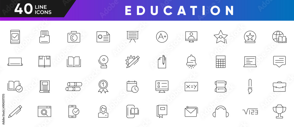 Education line icon set. Additional education, tutorship, school ...