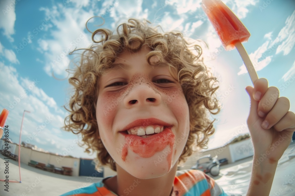 Ice cream makes this child's day. Fresh-faced youth radiating ...
