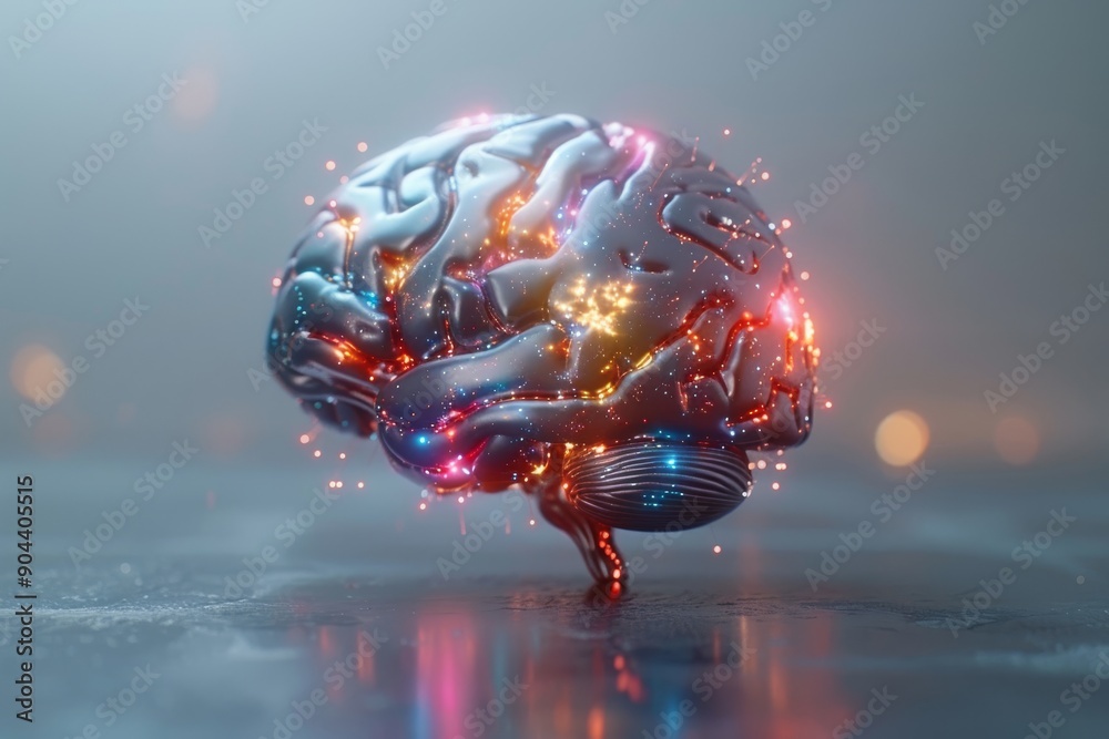 Fiery brain reflection on wet surface depicting the power and intensity ...