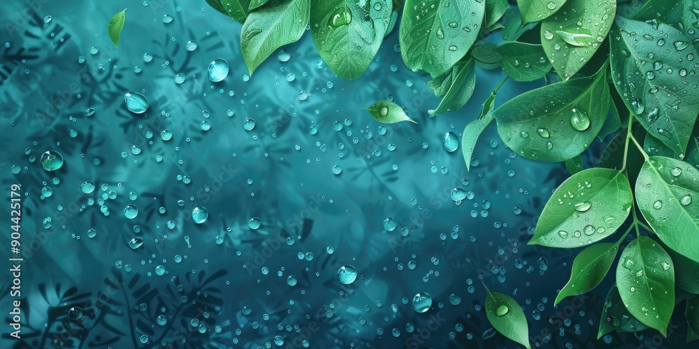 Soothing view of rainy morning, droplets falling, misty forest scene ...