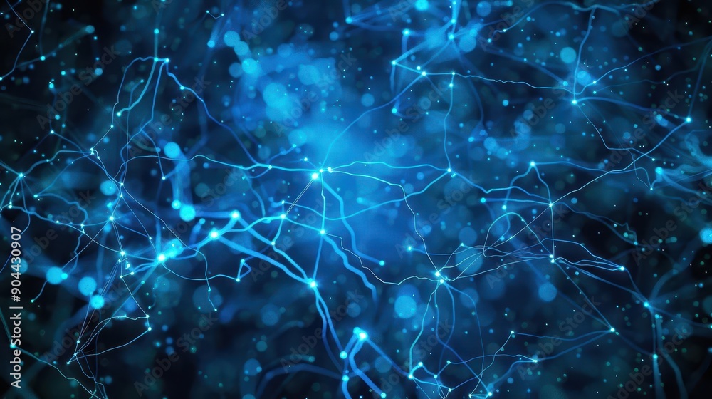 abstract blue tech background digital neural network visualization ...