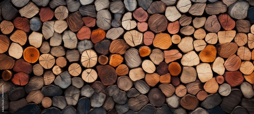 Stacked Wood Logs. Neatly stacked wood logs of varying sizes and colors ...