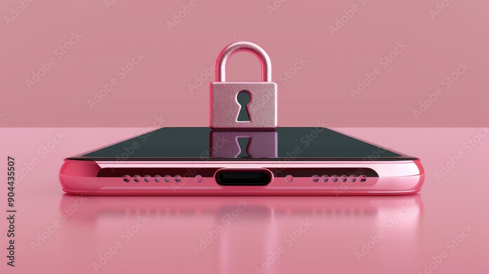 Realistic photo of a phone lying down with black blank screen, lock on ...