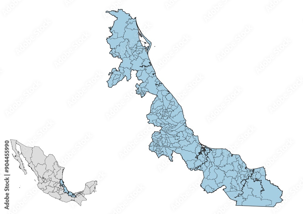 Mapa de los municipios del estado de Veracruz, México Stock ...