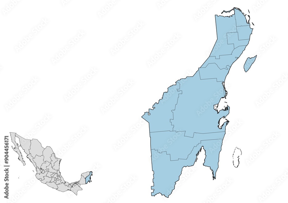 Poster Mapa de los municipios del estado de Quintana Roo, México – Wall ...