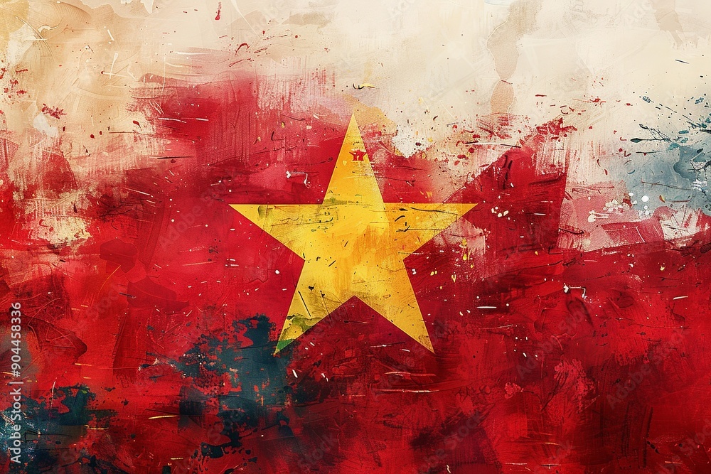 This abstract interpretation of the Vietnam flag utilizes geometric ...