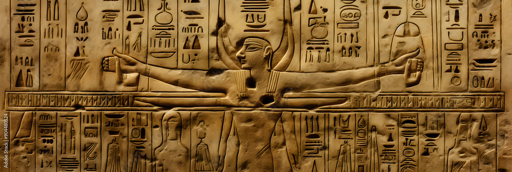 Ancient Hieroglyphic Wall Relief in Egyptian Art Portraying Pharaoh and ...