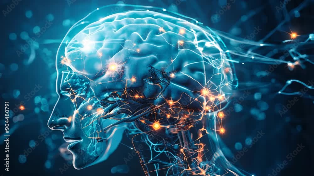 Neural Connections Within a Human Brain With Blue and Orange Light ...