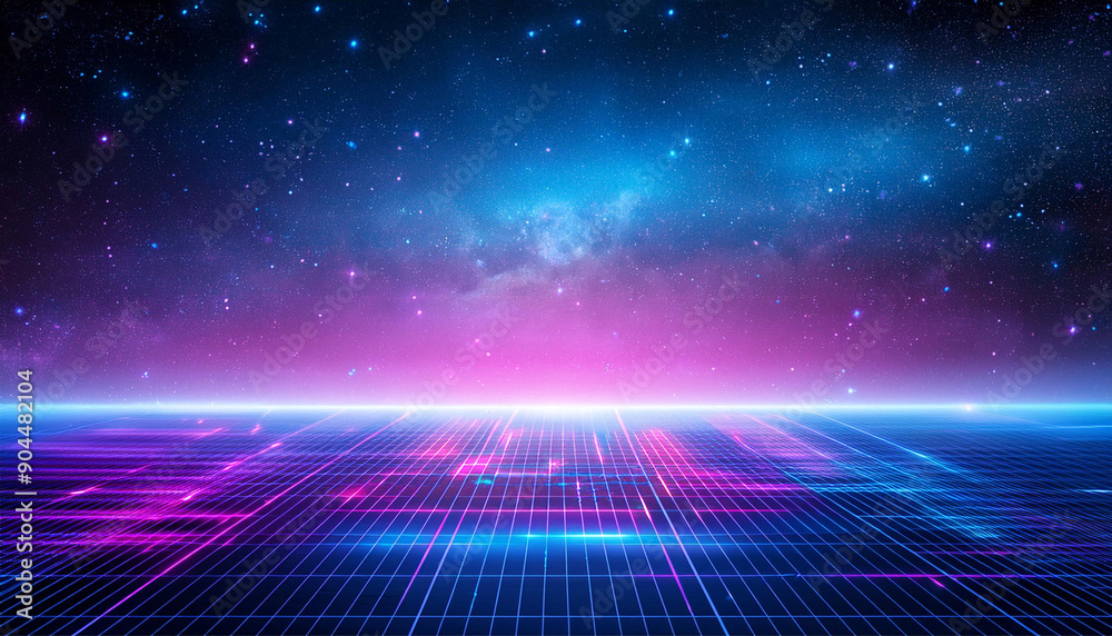 Synthwave vaporwave retrowave cyber background with copy space, laser ...