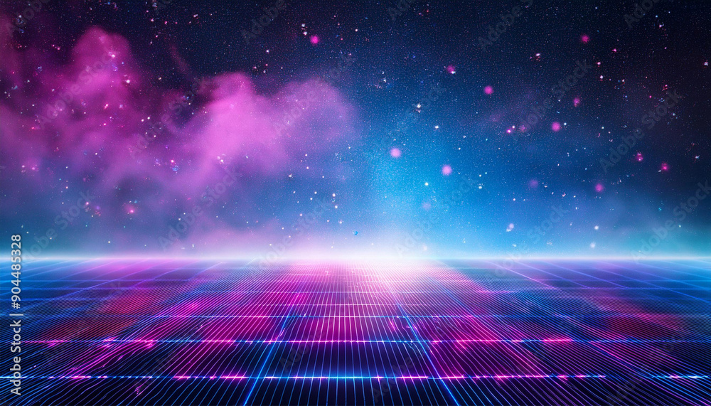 Synthwave vaporwave retrowave cyber background with copy space, laser ...