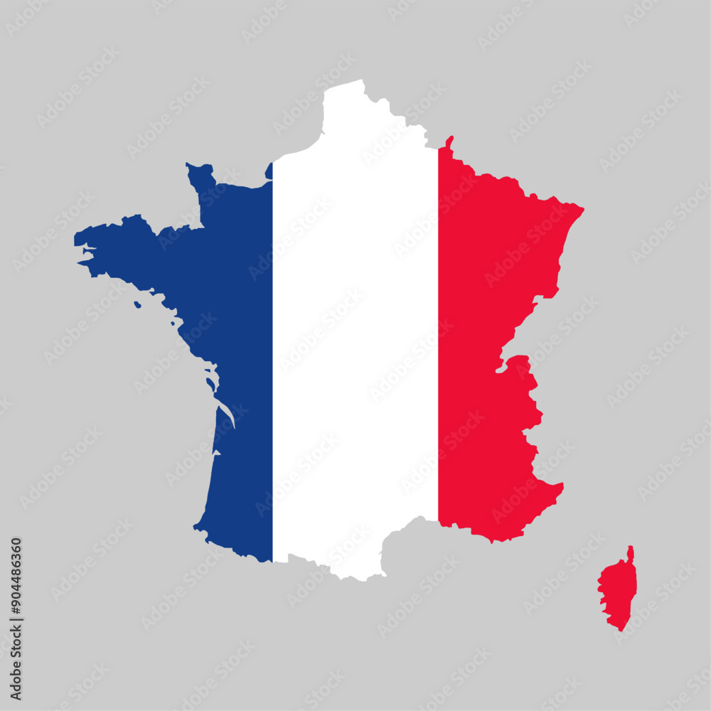 Flat Minimalist Map of France in French Flag Colors. Editable Strokes ...