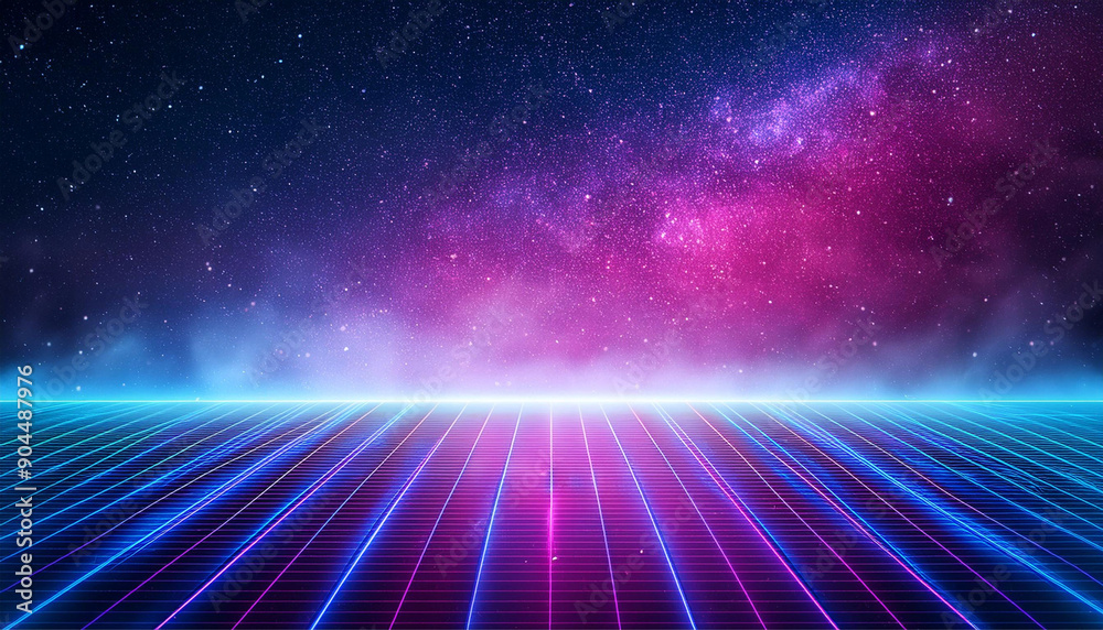 Synthwave vaporwave retrowave cyber background with copy space, laser ...