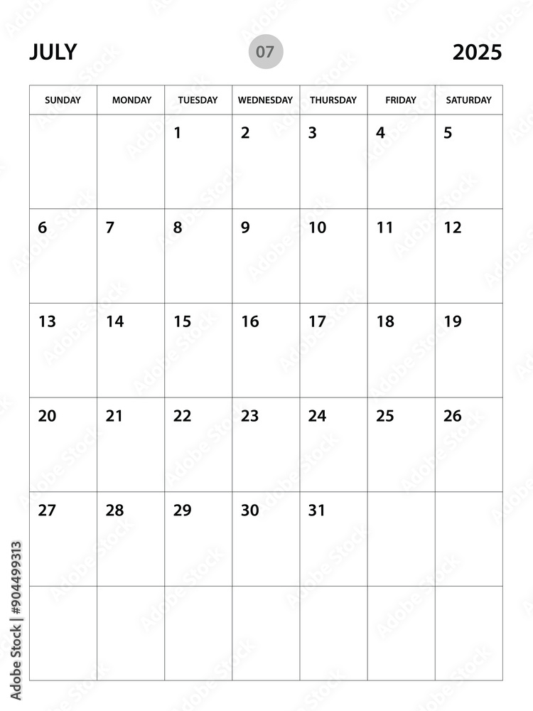 July 2025 year planner template, calendar 2025 desgin, monthly and ...