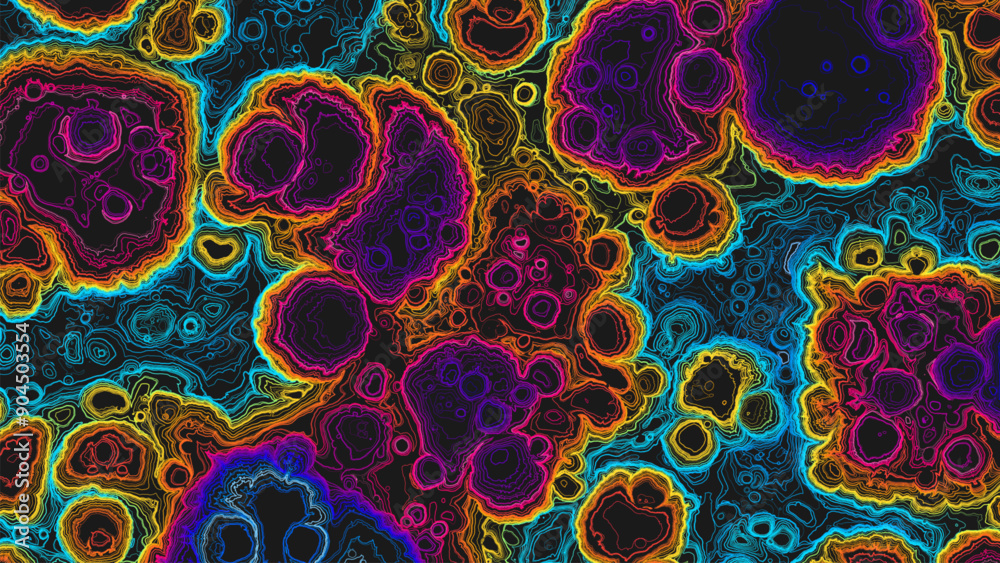 Colorful abstract relief map with craters. Elevation contour lines on ...