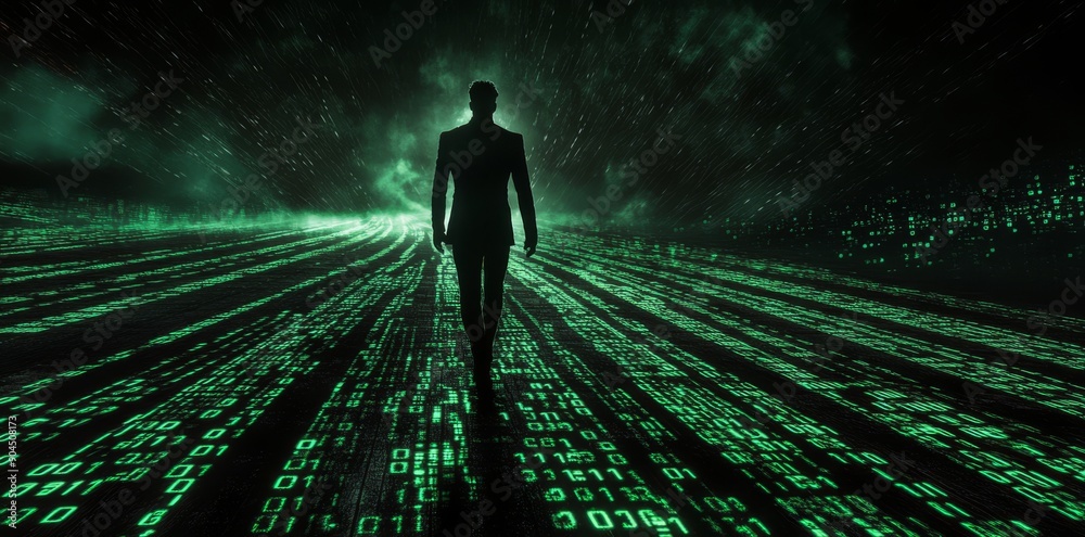 High tech concept art, a silhouette of a person walking. Fine-tuning ... High tech concept art, a silhouette of a person walking. Fine-tuning ...