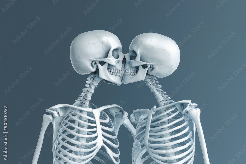 The silhouette of a couple kissing in an x-ray vision scene with a ...