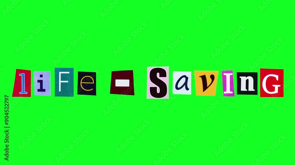 The title life-saving in funny collage made of magazine cut letters ...